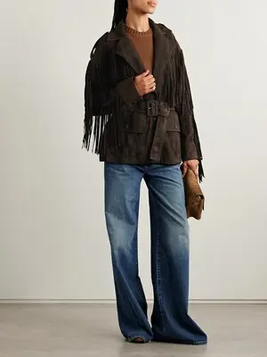 Nour Hammour Cassidy Belted Fringed Suede Jacket - Brown