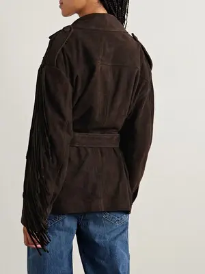 Nour Hammour Cassidy Belted Fringed Suede Jacket - Brown
