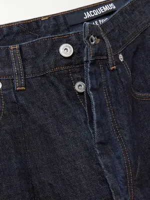 Jacquemus The Ovalo De-nîmes Pleated High-rise Barrel-leg Jeans - Blue