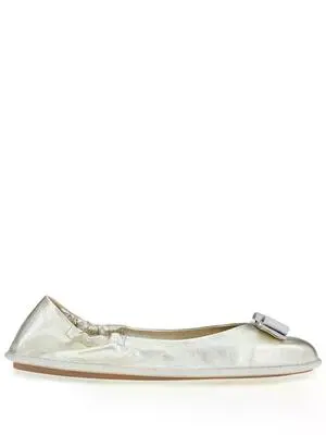 Ferragamo Silver Tone Flats For Women