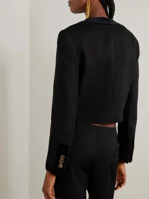 BLAZÉ MILANO Spiti Cropped Velvet-trimmed Jacket - Black