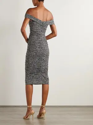 Dolce & Gabbana Off-the-shoulder Gathered Printed Silk-blend Midi Dress - Gray