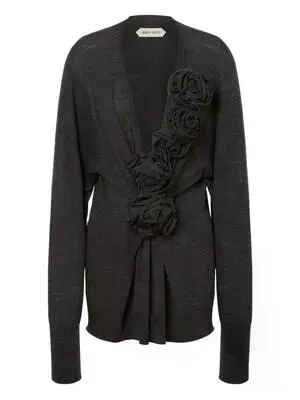 Alberta Ferretti Virgin Wool Knitted Top With Floral Appliqu