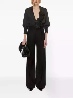 Alberta Ferretti Virgin Wool Knitted Top With Floral Appliqu