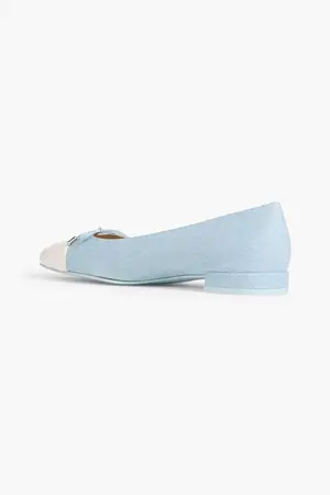 STUART WEITZMAN Sleek Bow Leather-trimmed Denim Ballet Flats - Light Denim
