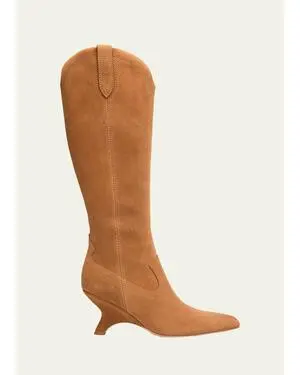 Simkhai Shadow Knee High Suede Western Boots - Black