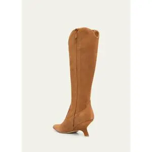 Simkhai Shadow Knee High Suede Western Boots - Black