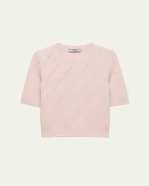 Prada Cashmere Argyle Pointelle Knit Sweater