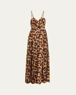 L'Agence Sutton Leopard Maxi Dress Tan Blk Lg Leopard