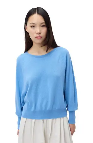 GOBI MONGOLIAN CASHMERE Relaxed Fit Cashmere Crewneck Sweater - Azure Blue