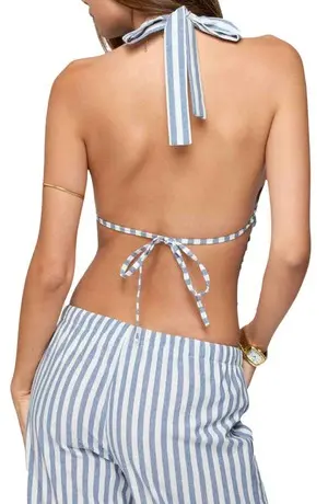 EDIKTED Striped Halter Top - Blue-and-white