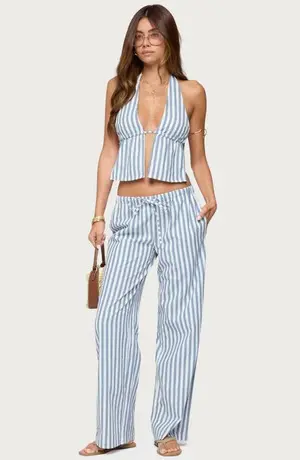 EDIKTED Striped Halter Top - Blue-and-white