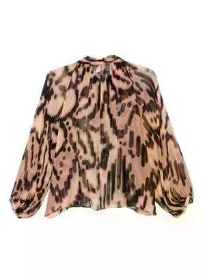Ba&sh Neck-tie Graphic-print Blouse - Neutrals