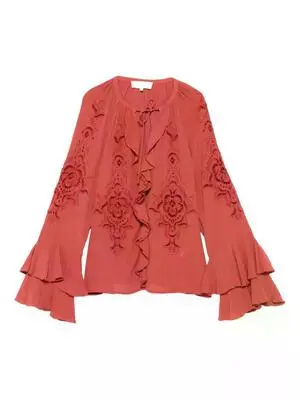 Ba&sh Embroidered Ruffled Blouse - Red