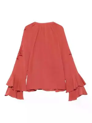 Ba&sh Embroidered Ruffled Blouse - Red