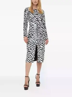 NOTES DU NORD Zebra-print Sequin-embellished Midi Dress