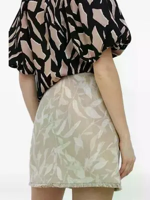 PENNYBLACK Leaf-print Skirt With Fringed Hem