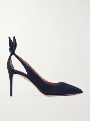 AQUAZZURA Bow Tie 85 Suede Pumps - Blue