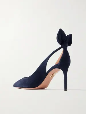 AQUAZZURA Bow Tie 85 Suede Pumps - Blue