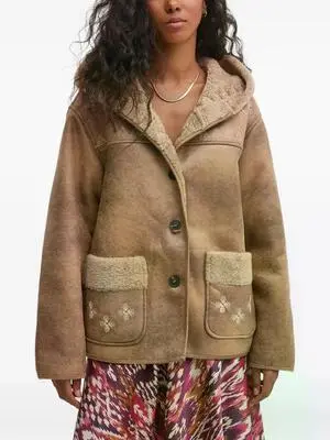 HOSS INTROPIA Embroidered Hooded Shearling Jacket