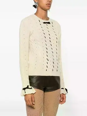 Valentino Garavani Cable-knit Sweater With Ruffled Cuffs - Neutrals