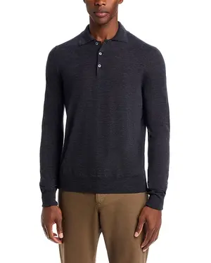 Canali Merino Knit Polo Sweater - Charcoal