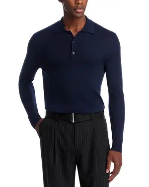 Canali Merino Knit Polo Sweater - Navy