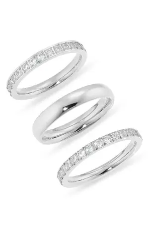Nordstrom Set Of 3 Stackable Rings - Clear- Silver