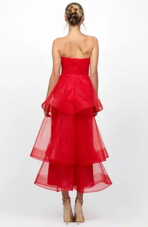 BARIANO Mae Tiered Ruffle Midi - Red