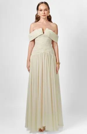 BARIANO Keecia Off-shoulder Chiffon Gown