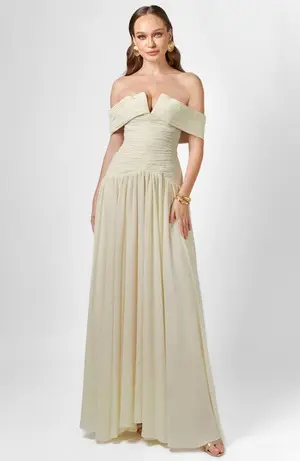 BARIANO Keecia Off-shoulder Chiffon Gown