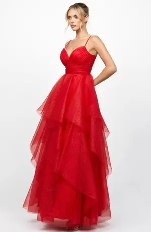 BARIANO Solenne Tiered Ball Gown - Red