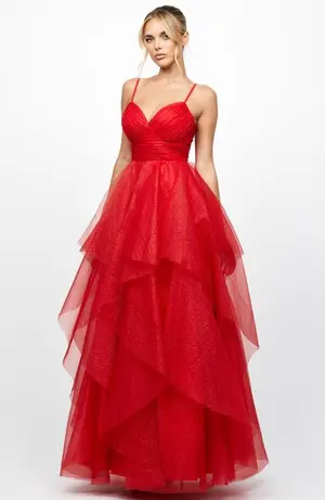 BARIANO Solenne Tiered Ball Gown - Red