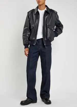 Givenchy Padded Leather Bomber Jacket - Navy