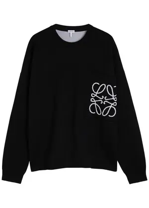 Loewe Logo-intarsia Cotton-blend Sweatshirt - Black And White