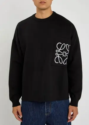 Loewe Logo-intarsia Cotton-blend Sweatshirt - Black And White