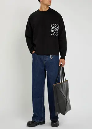 Loewe Logo-intarsia Cotton-blend Sweatshirt - Black And White