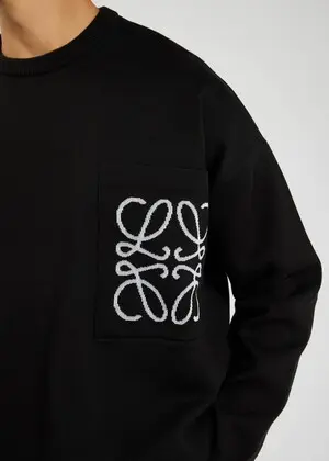 Loewe Logo-intarsia Cotton-blend Sweatshirt - Black And White