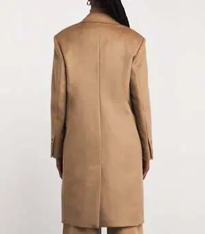Max Mara Camel Wool Pea Coat With Peak Lapels