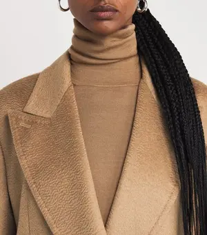 Max Mara Camel Wool Pea Coat With Peak Lapels