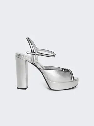 Miu Miu Mordore Leather Platform Sandals Grey