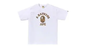 A BATHING APE Wild Leopard Pattern College Tee Shirt - White/beige