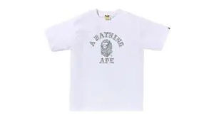 A BATHING APE Wild Leopard Pattern College Tee Shirt - White/grey