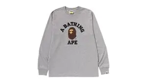 BAPE College Long Sleeve Tee Shirt - Gray