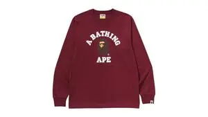 BAPE College Long Sleeve Tee Shirt - Burgundy
