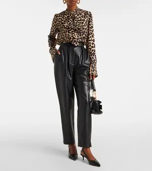 Balmain Leopard-print Ruffled Silk Blouse - Brown