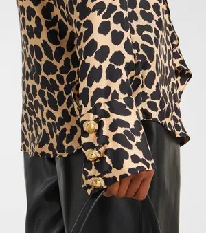 Balmain Leopard-print Ruffled Silk Blouse - Brown
