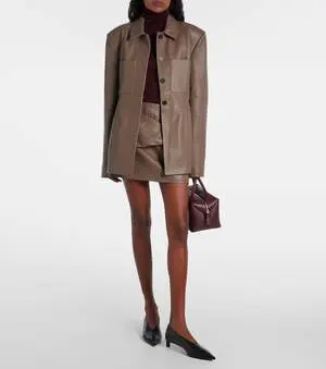 Tove Liss Pleated Leather Miniskirt - Beige