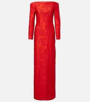 EMILIA WICKSTEAD Zarith Jacquard Off-shoulder Bouclé Maxi Dress - Red