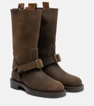Burberry Soft Saddle Suede Knee-High Boots Brown